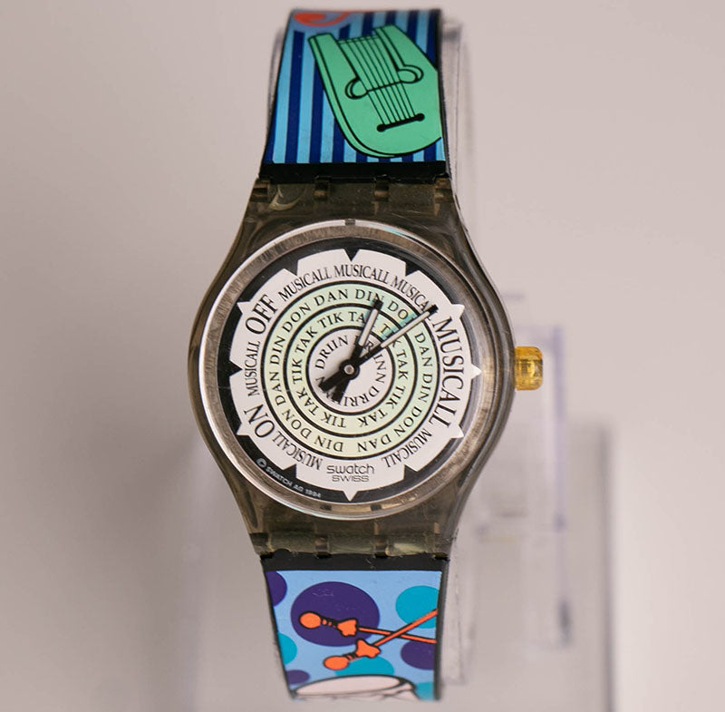 1994 Swatch SLM104 MUSIC GOES Watch | RARE 90s Musical Swatch Watch – Vintage Radar