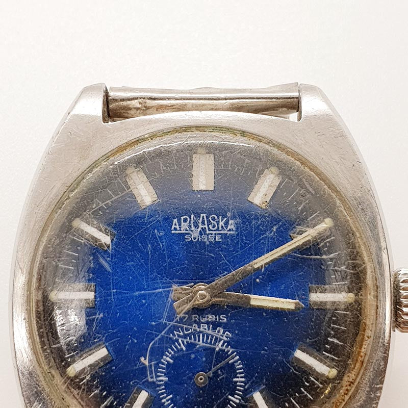 1970s Arlaska Suisse Blue Dial 17 Rubis Watch for Parts & Repair ...