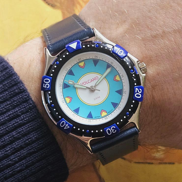 Vintage 38mm Blue-Dial Volcano Watch with Navy Leather Strap Unisex ...