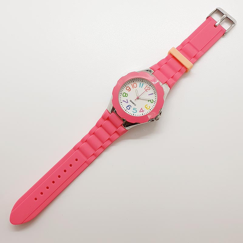 Pink & Rainbow Quartz Sports Watch for Women on Rubber Band – Vintage Radar