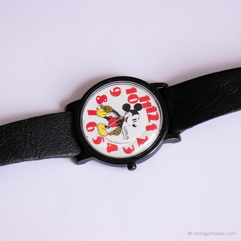 Vintage Black Lorus Mickey Mouse Watch with Large Red Numerals ...