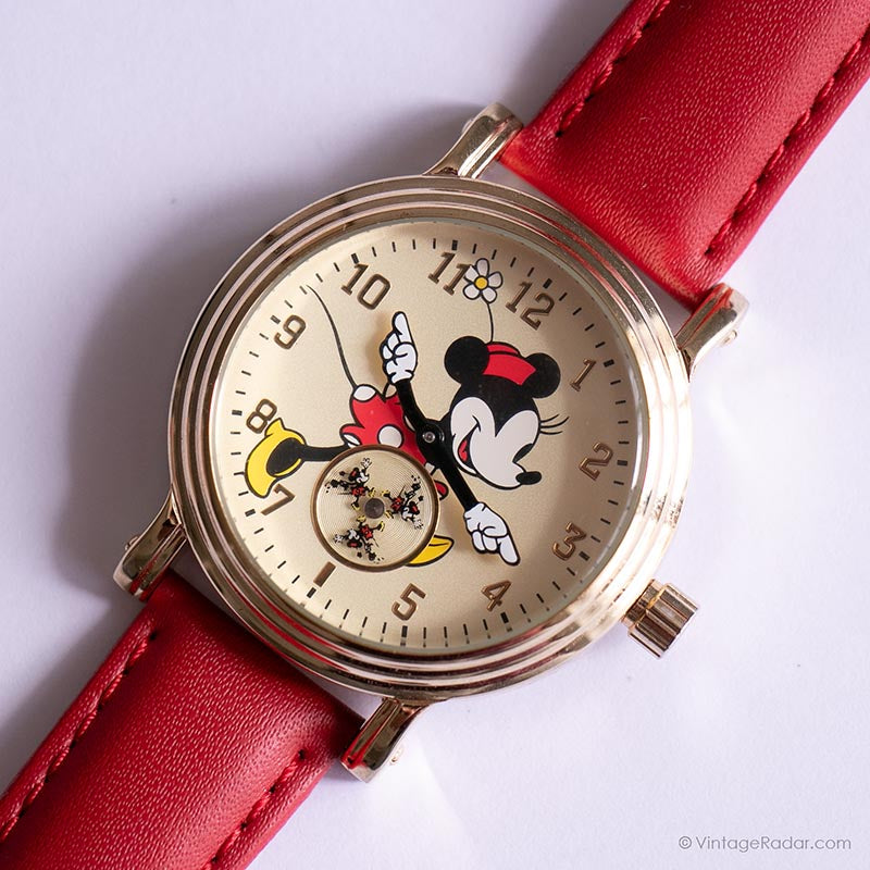RARE Vintage Minnie Mouse Watch with Seconds Subdial and Red Strap ...