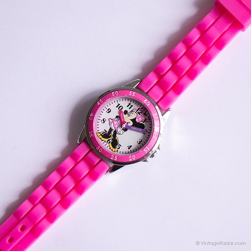 Vintage Silver-tone Minnie Mouse Watch with Pink Bezel and Strap ...