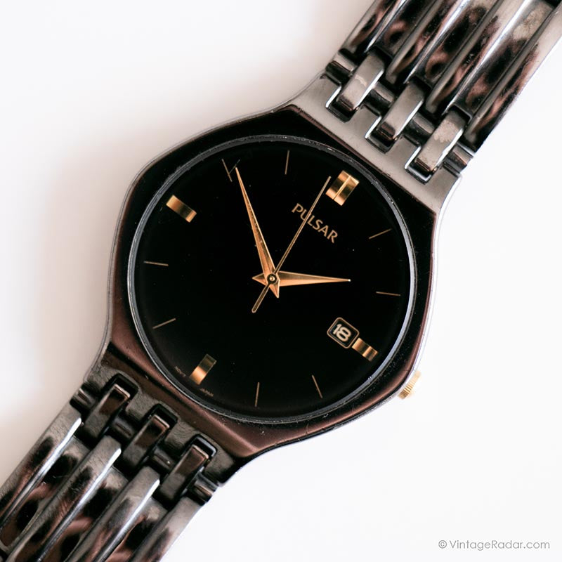 Vintage Black Pulsar Watch for Women | Japan Quartz Analog Date Watch ...