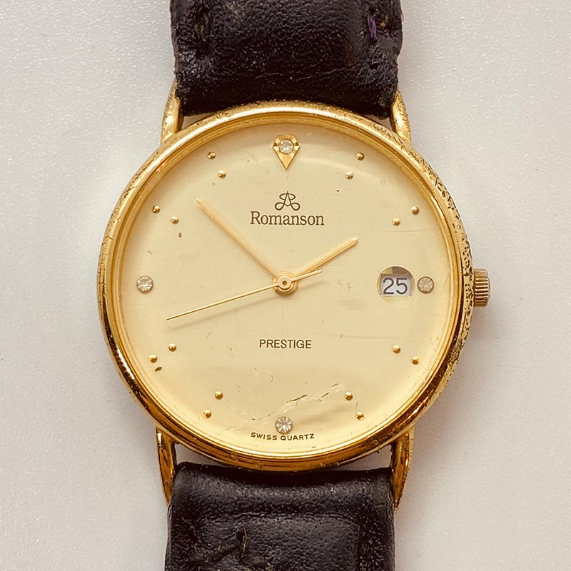 Romanson Prestige Swiss 24k Gold-Plated Watch for Parts & Repair ...