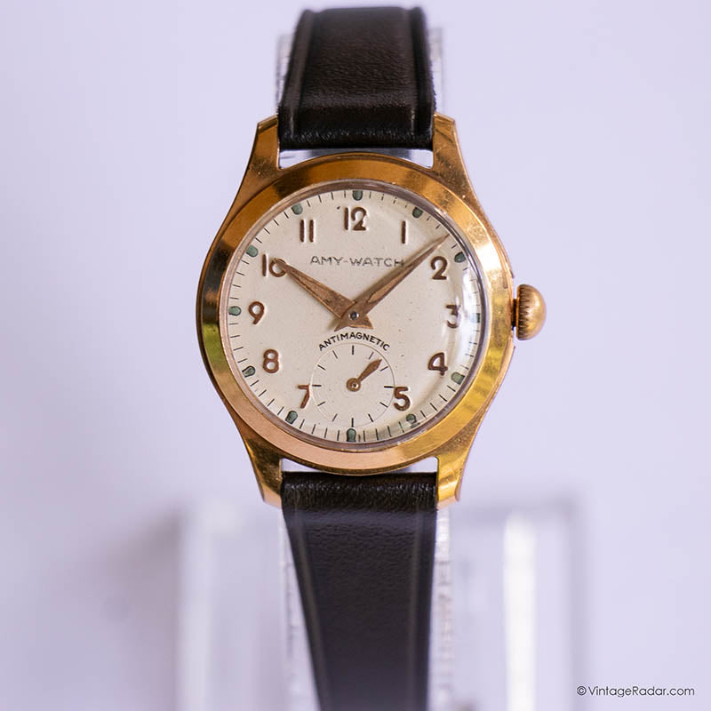 Vintage Rose-gold Mechanical Amy Watch for Ladies with Brown Strap ...