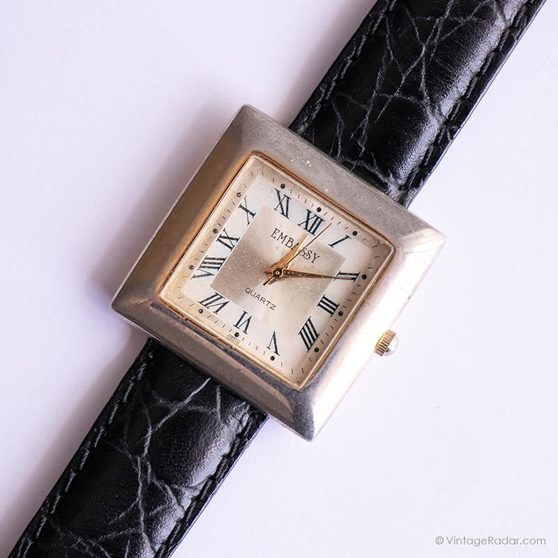 Vintage Rectangular Embassy Watch | Roman Numerals Dial Watch for Her ...
