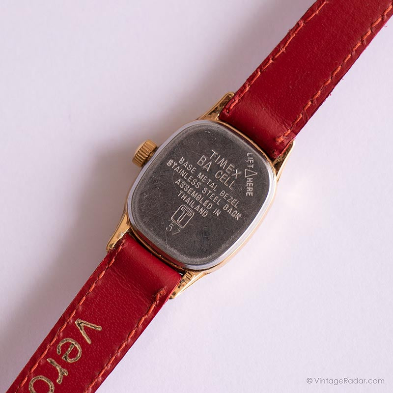 Vintage Small Rectangular Watch by Timex | Ladies Chic Red Strap Watch ...