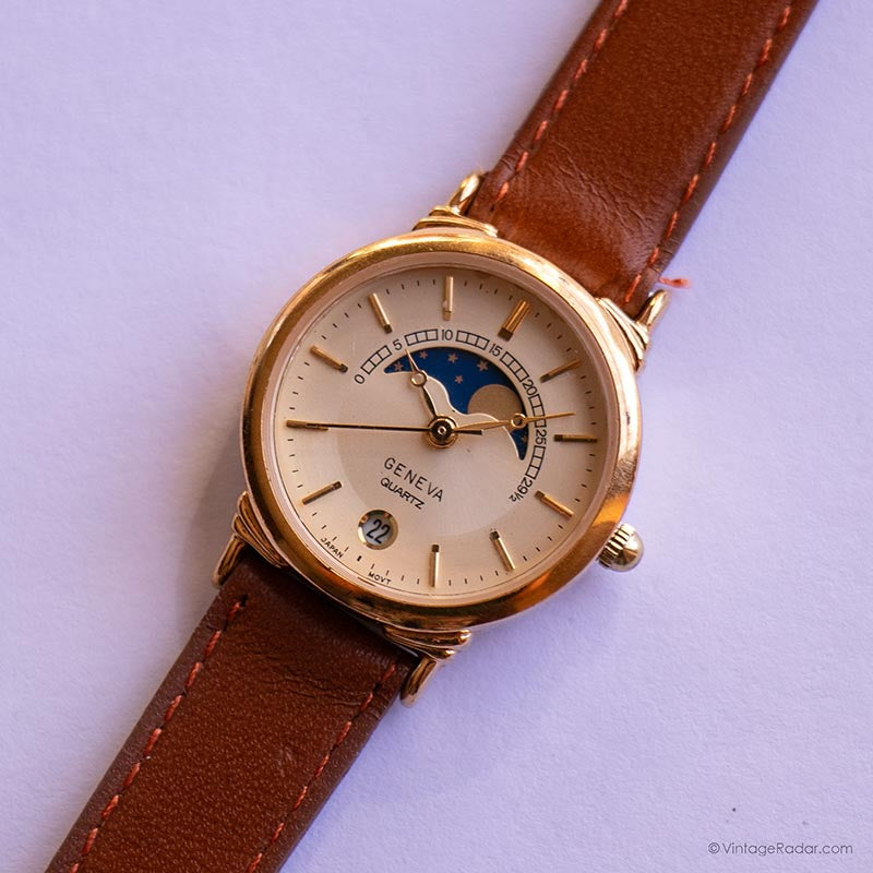 Moon Phase Geneva Quartz Watch | Vintage Moonphase Watch Collection ...