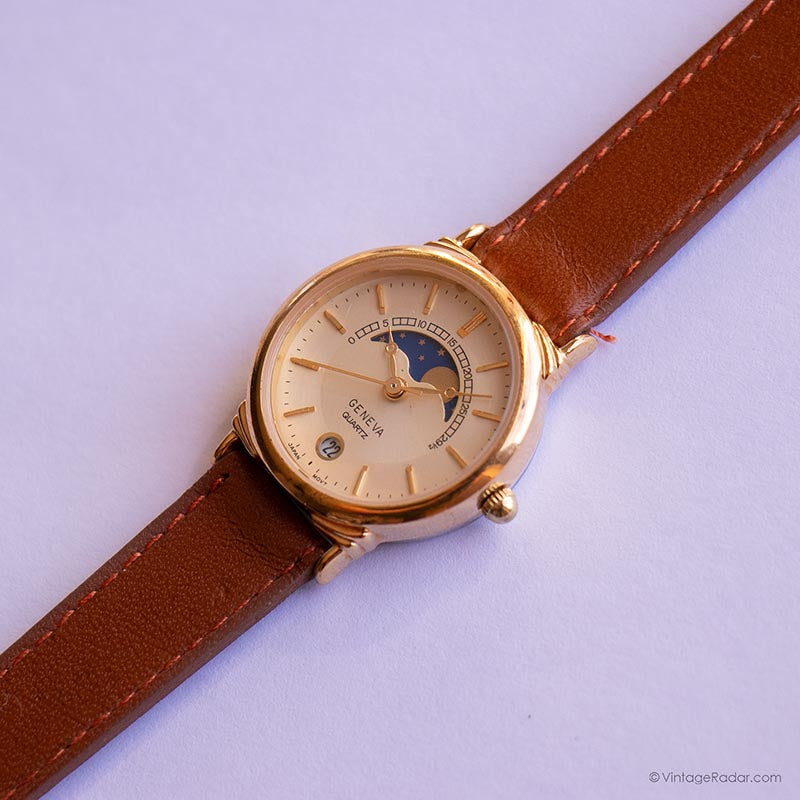 Moon Phase Geneva Quartz Watch | Vintage Moonphase Watch Collection ...