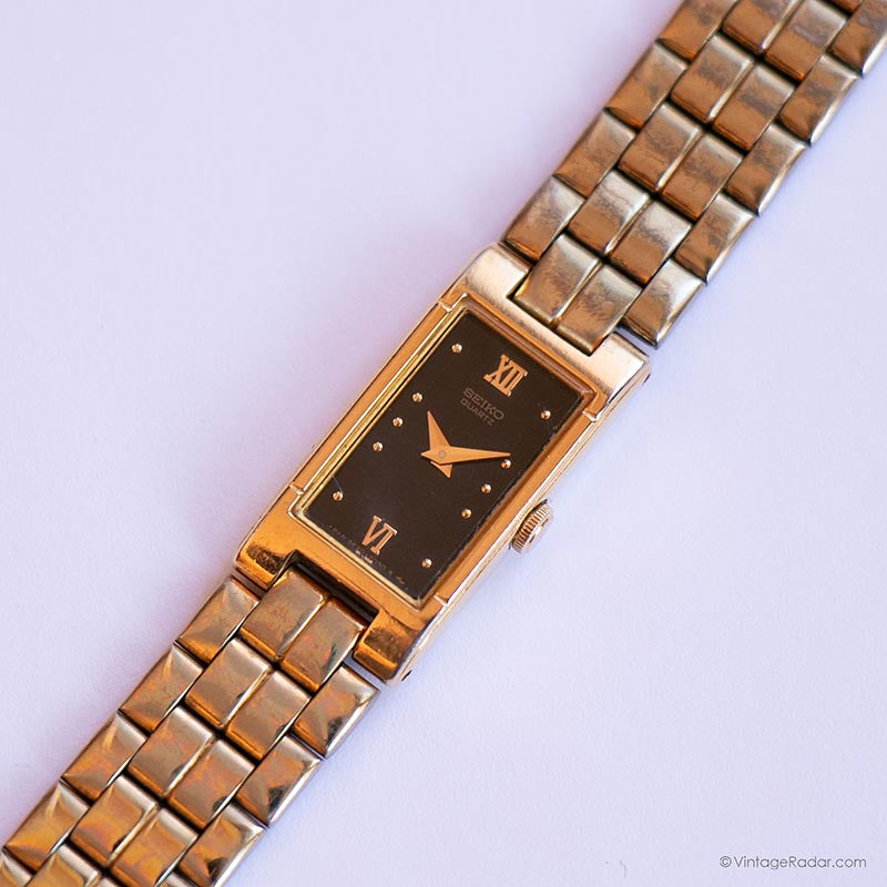 Vintage Rectangular Seiko Watch 2E20-6590 R0 | Black Dial Tank Watch ...
