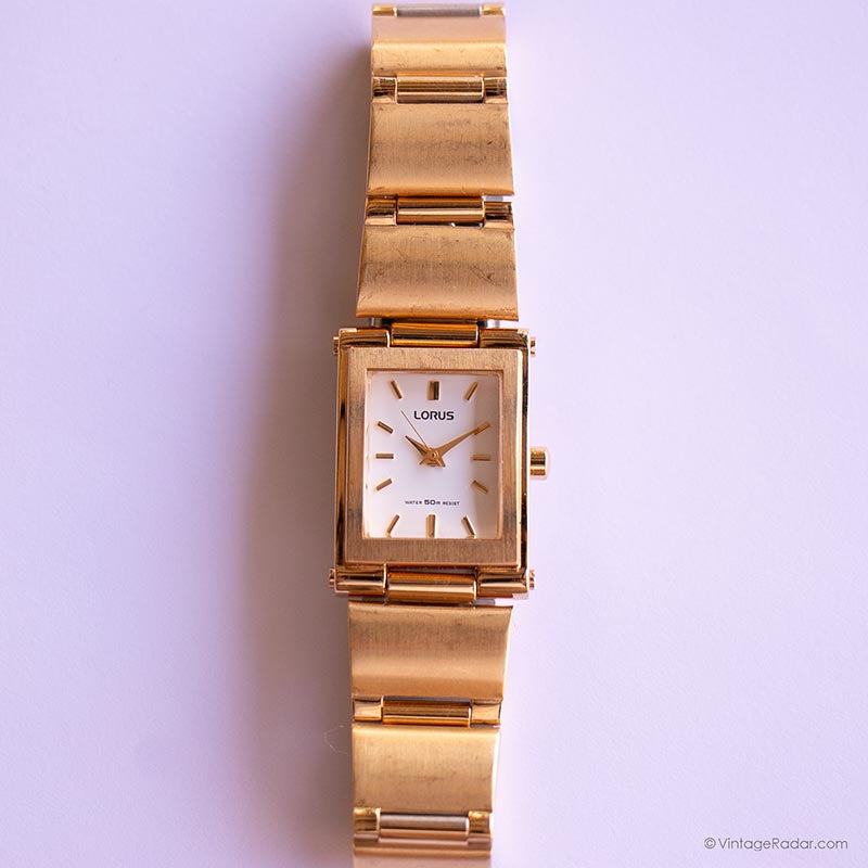 Vintage Rectangular Lorus Watch for Women with Gold-tone Bracelet ...