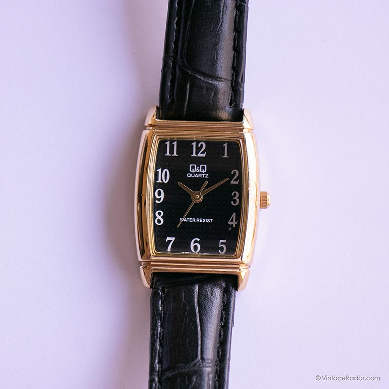 Vintage Rectangular Black-Dial Q&Q by Citizen Quartz Watch for Women ...