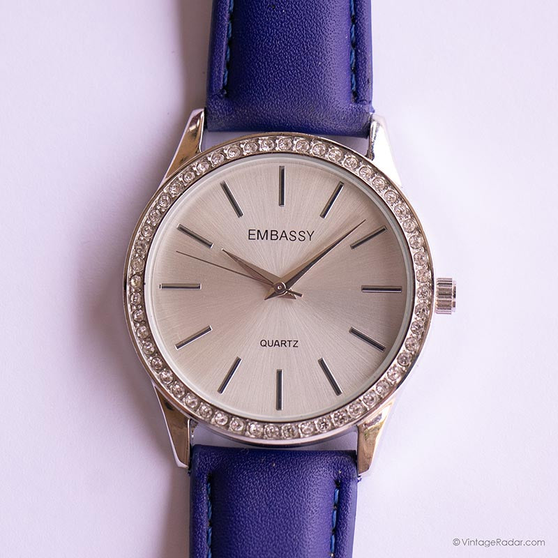 Pre-owned Silver-tone Embassy Watch for Women with White Gemstones ...