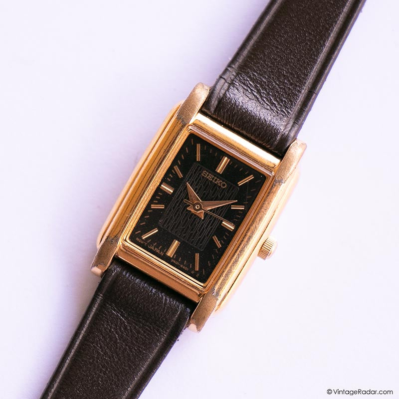 Vintage Black-Dial Rectangular Seiko Watch for Women V401-5650 R1 ...