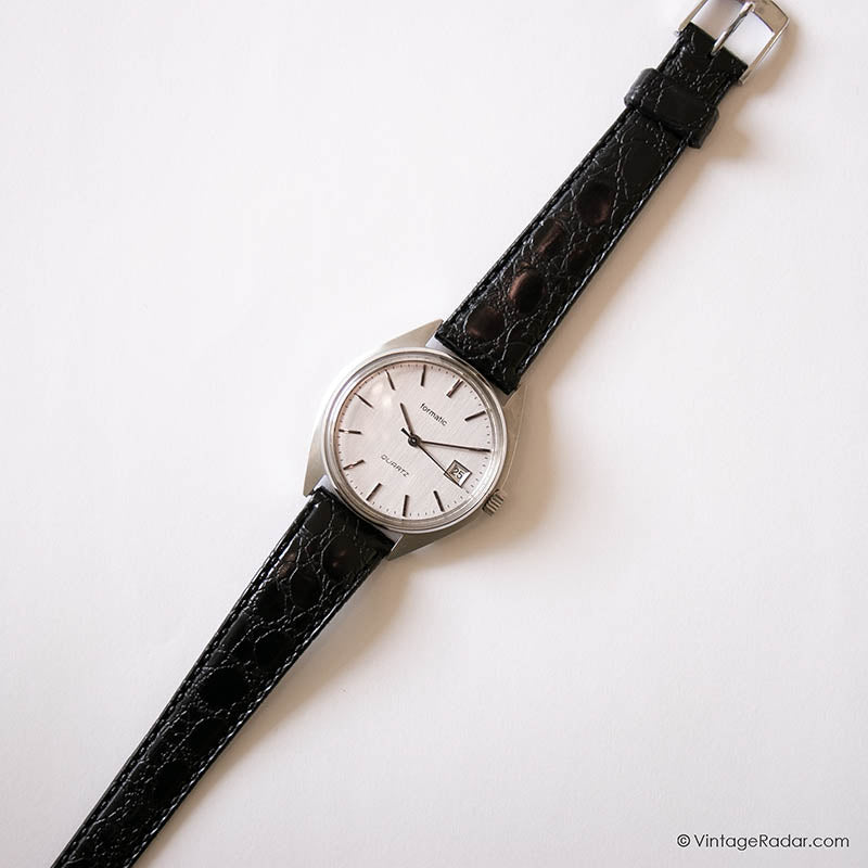 Vintage Formatic Quartz Men's Watch Silver-tone Black Leather Strap ...