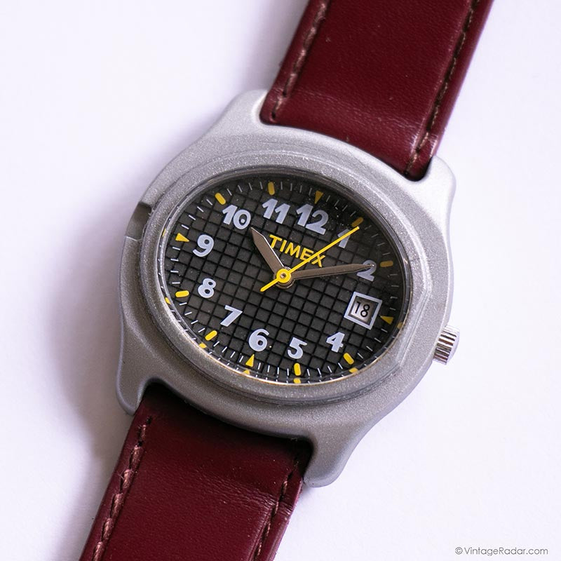 Retro Timex Quartz Watch for Women with Black Dial and Yellow Details ...