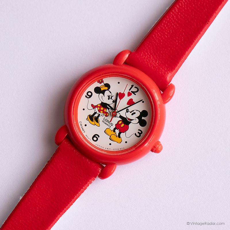 RARE Vintage Red Mickey and Minnie Mouse Lorus Watch V821-0210 Z0 ...