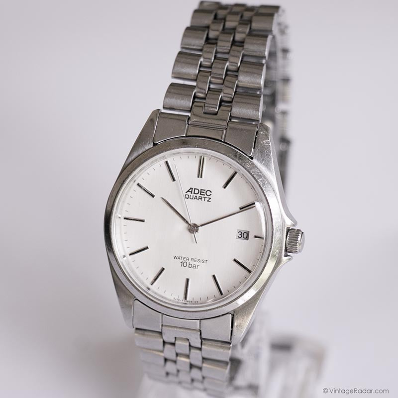 35mm Vintage Silver-tone ADEC Watch | Minimalist Unisex Date Watch ...