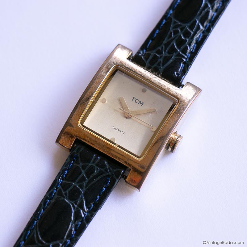 Vintage Gold-tone Rectangular TCM Watch for Women with Champagne Dial ...