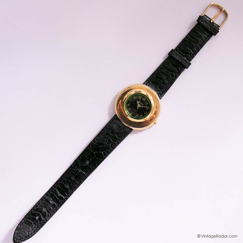 Vintage Gold-tone Gitano Watch for Women with Black Dial and Strap ...