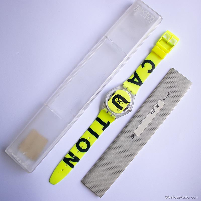 1996 Swatch CAUTION GK224 Watch | Vintage 90s Yellow Swatch Gent ...