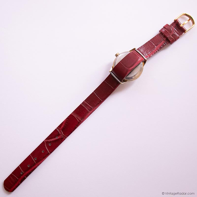 Vintage Gold-tone Timex Indiglo Ladies' Watch with Textured Red Strap ...