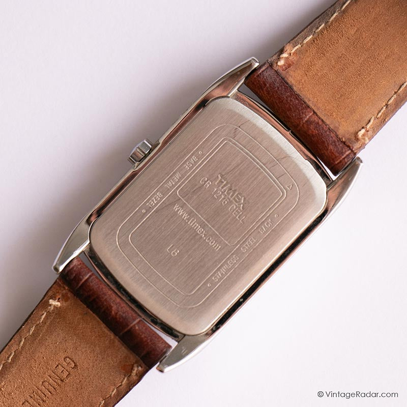 Vintage Silver-tone Rectangular Timex Watch for Women with Brown Strap ...