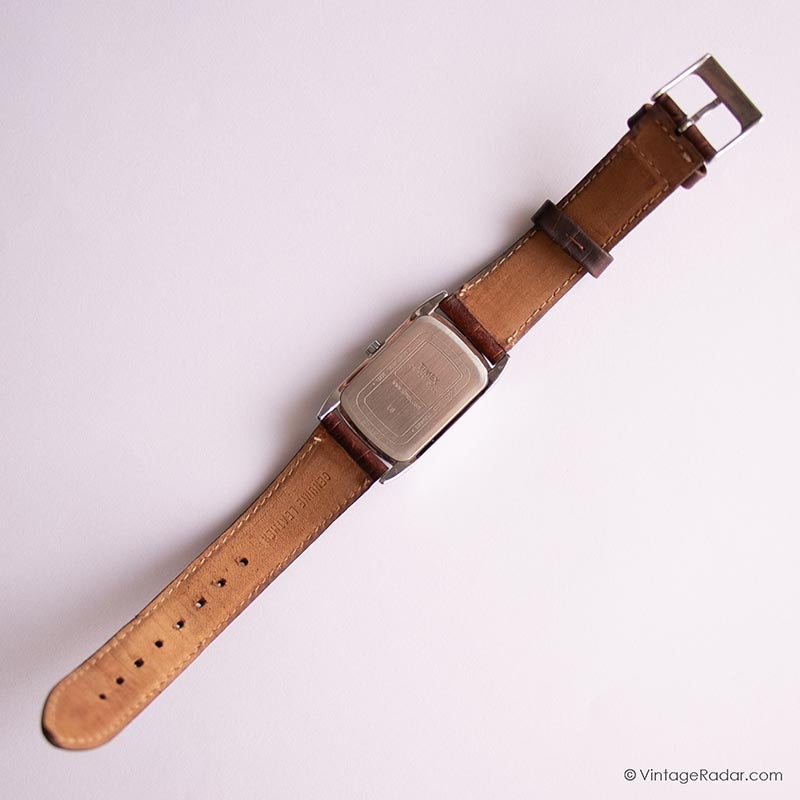 Vintage Silver-tone Rectangular Timex Watch for Women with Brown Strap ...
