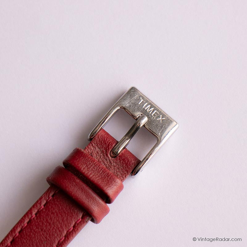 Tiny Vintage Silver-tone Timex Watch for Ladies with Dark Red Strap ...