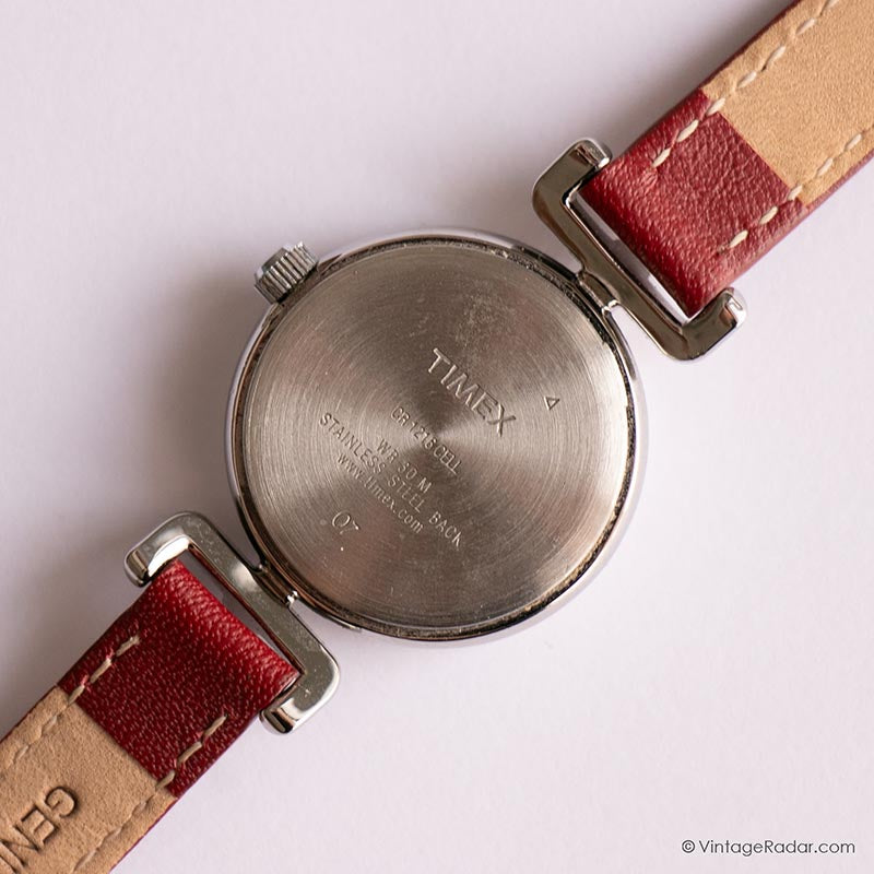 Tiny Vintage Silver-tone Timex Watch for Ladies with Dark Red Strap ...