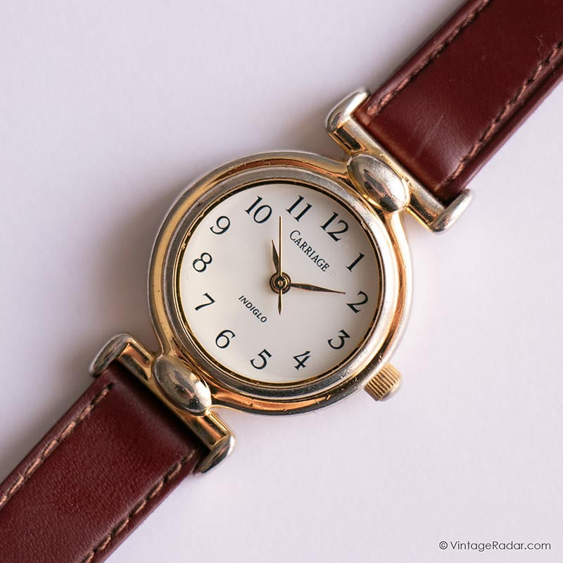 Vintage Carriage Indiglo Quartz Watch for Women with Burgundy Strap ...