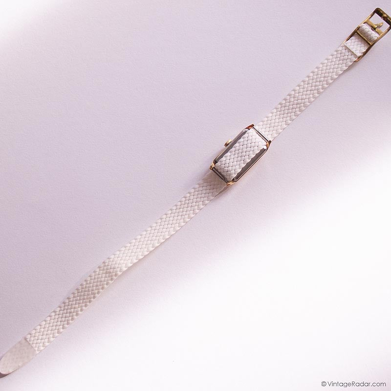 Vintage Dainty Gold-tone Timex Tank Watch for Ladies with White Strap ...