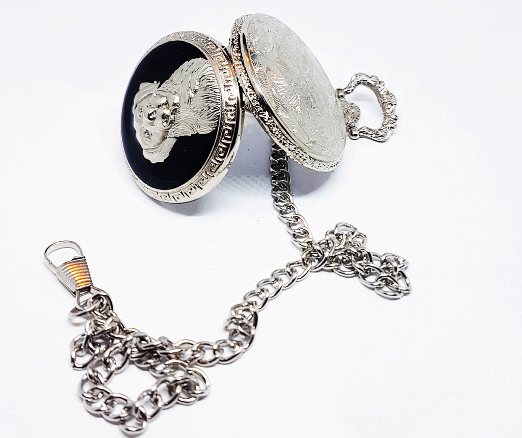 Vintage Silver-tone Pocket Watch with Dog Engraving on the Case ...