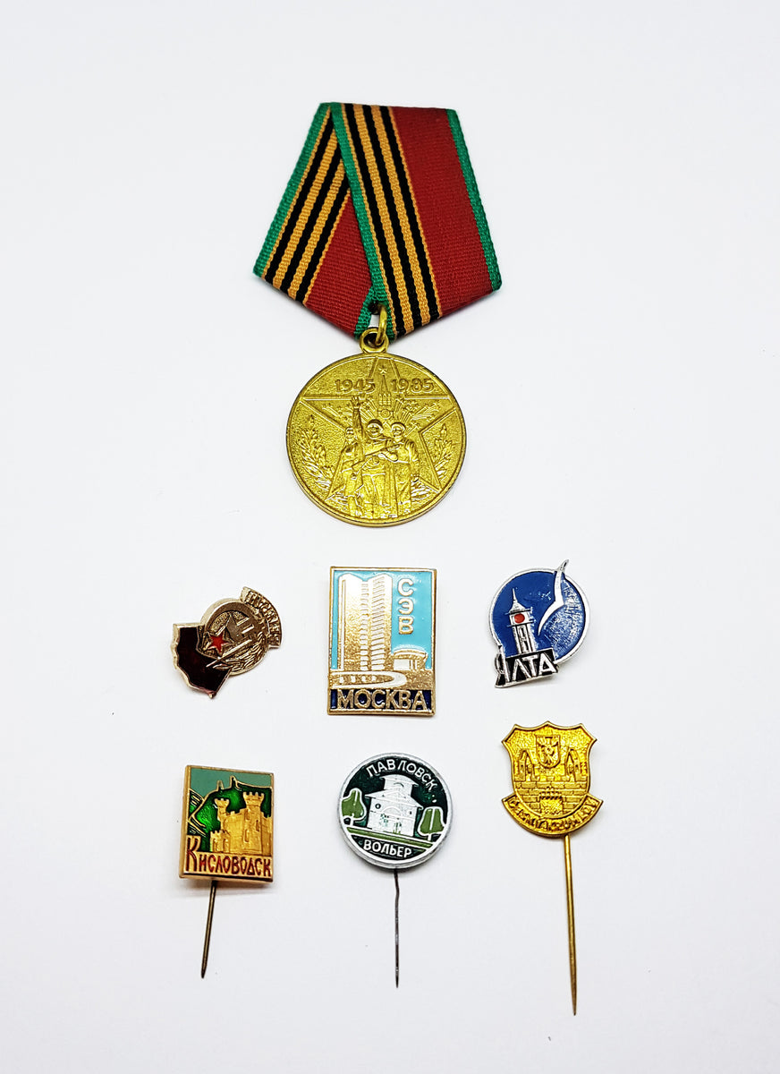 Set of Soviet Vintage Enamel Pins and Vintage Medal | VintageRadar.com ...