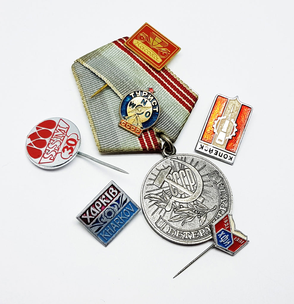 Set of Soviet Vintage Enamel Pins and Vintage Medal | VintageRadar.com ...
