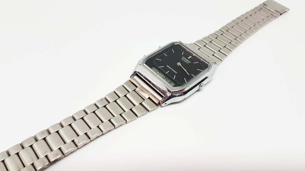 Silver-tone Casio Quartz Watch | Double Digital and Analog Display ...