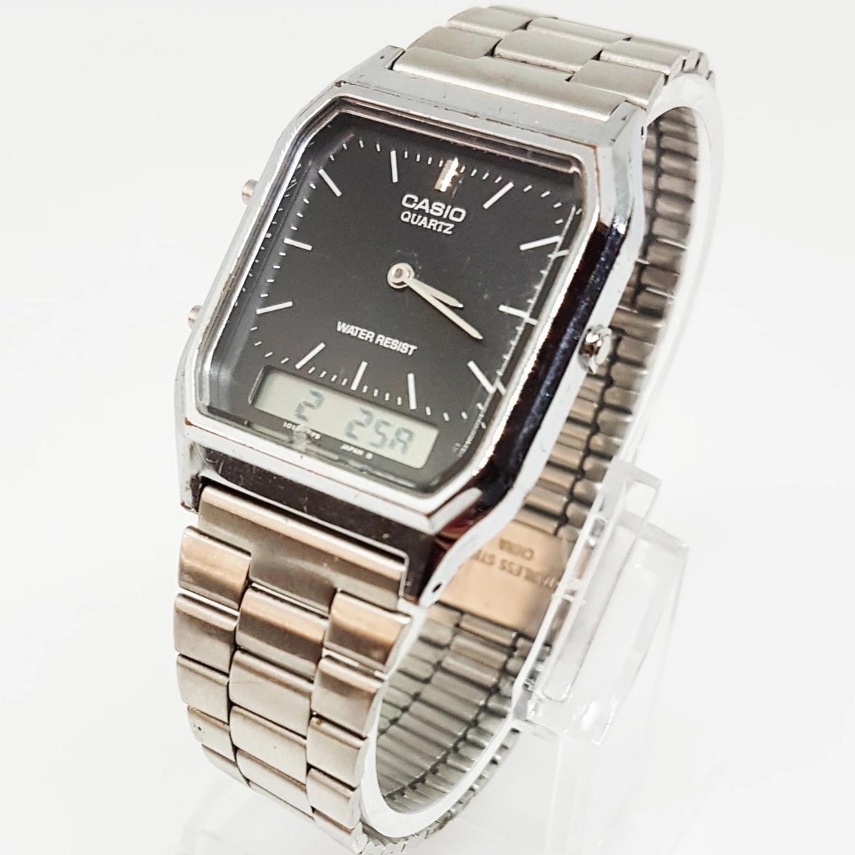 Silver-tone Casio Quartz Watch | Double Digital and Analog Display ...