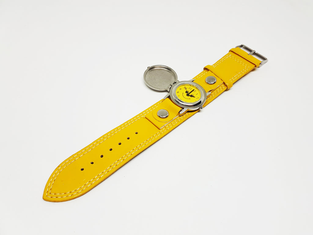 Yellow Smiley Face Watch for Women or Men | Silver-tone Quartz Watch ...