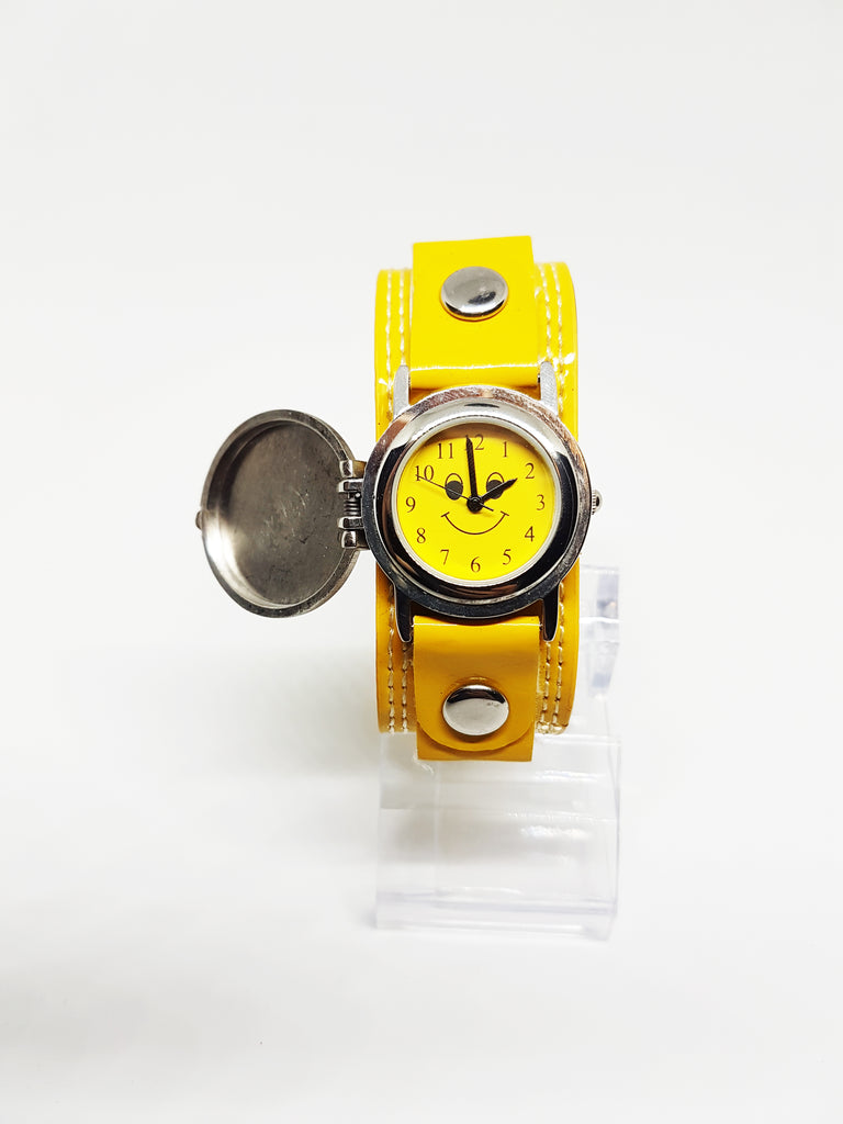 Yellow Smiley Face Watch for Women or Men | Silver-tone Quartz Watch ...