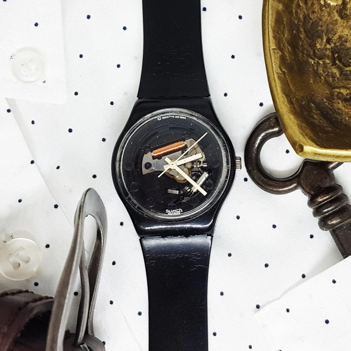 Black Skeleton Antique Swatch Watch, Sports Watch | Vintageradar.com ...