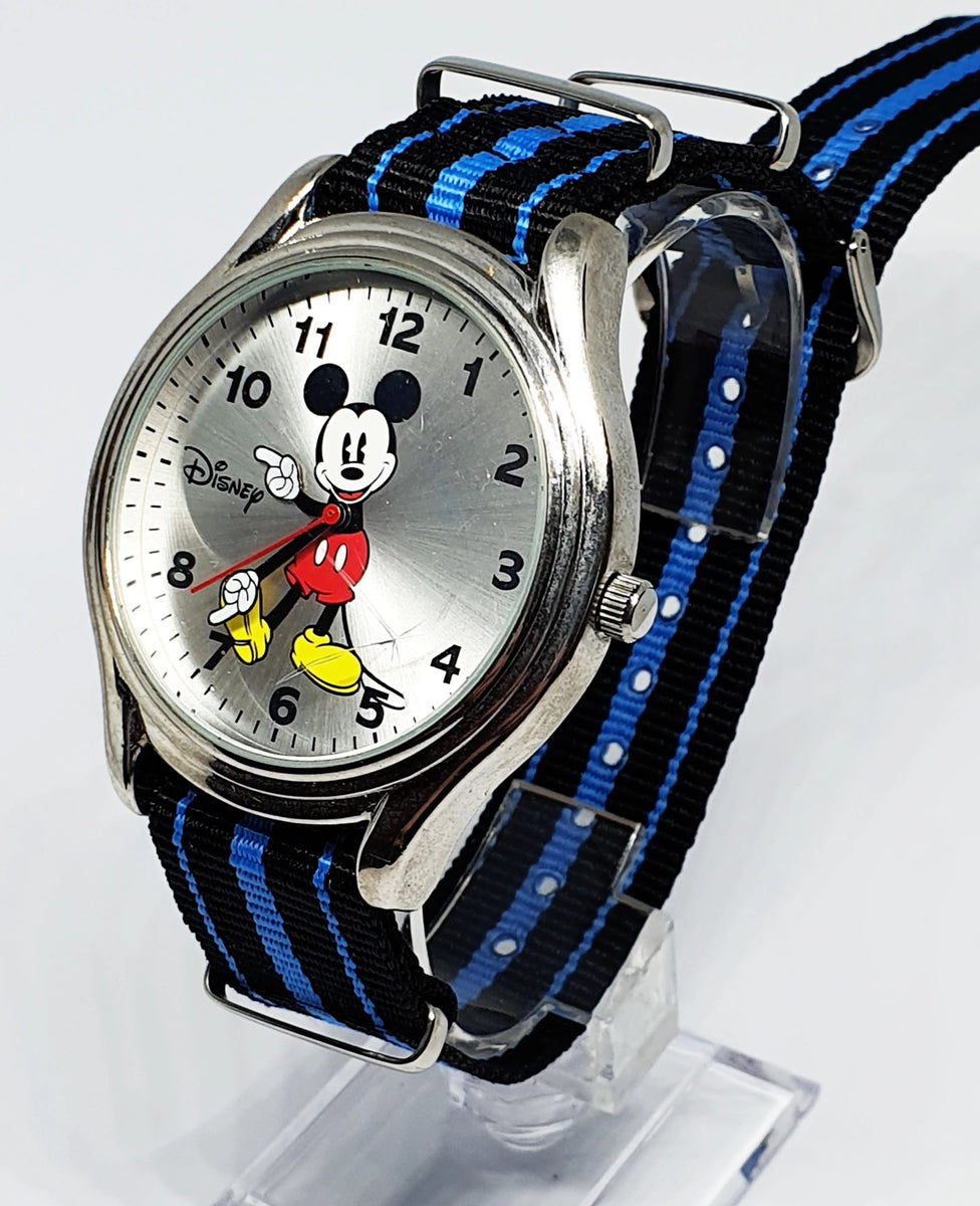 Silver-Tone Mickey Mouse Watch | Large Dial Disney Nato Strap Watch ...