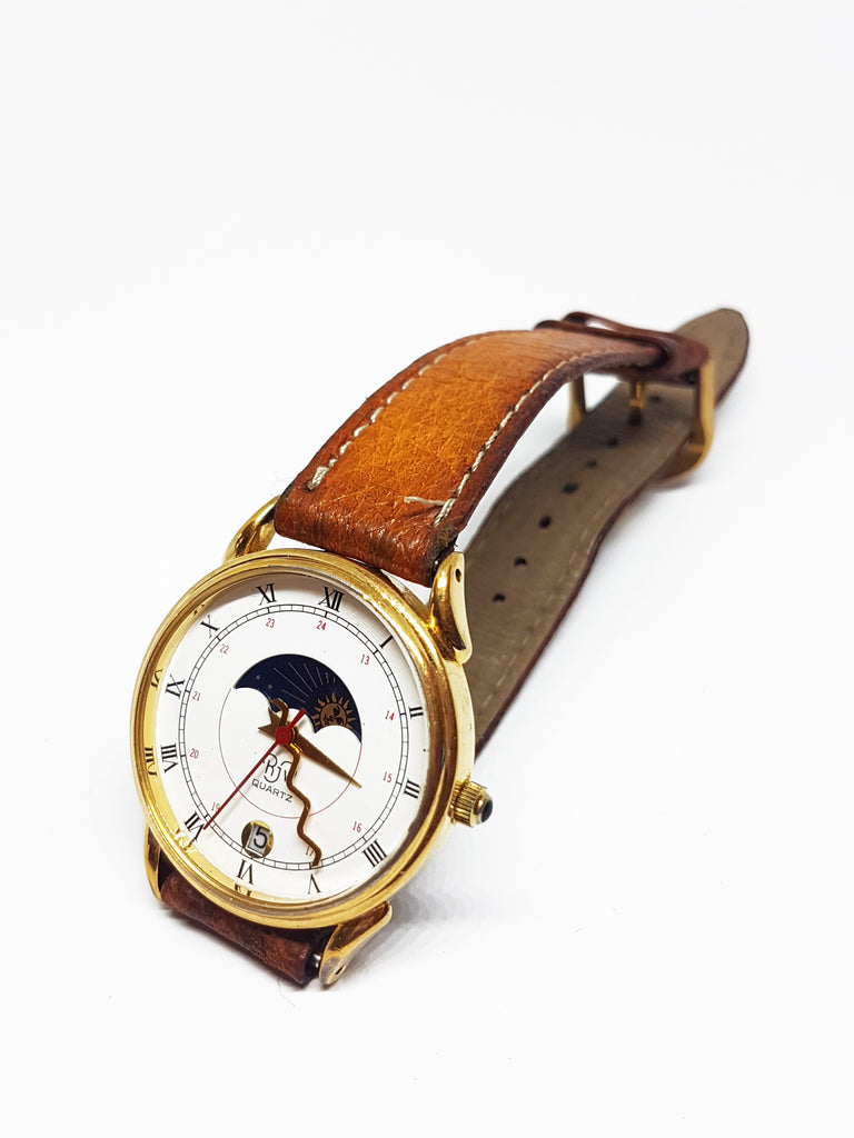 RJW Moon Phase Quartz Watch | Elegant Gold-tone Vintage Watch – Vintage ...