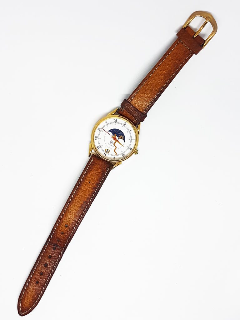 RJW Moon Phase Quartz Watch | Elegant Gold-tone Vintage Watch – Vintage ...
