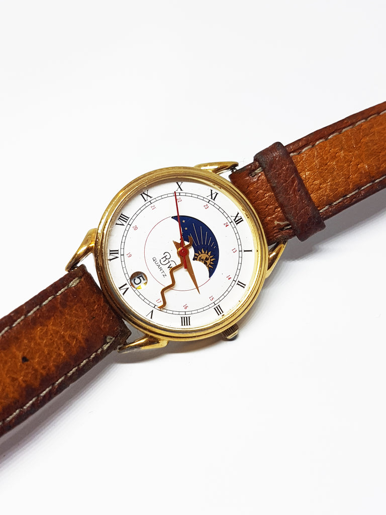 RJW Moon Phase Quartz Watch | Elegant Gold-tone Vintage Watch – Vintage ...