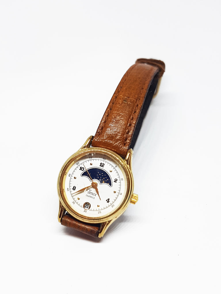 Timex Quartz Moon Phase Watch | Gold-tone Moonphase Watch – Vintage Radar
