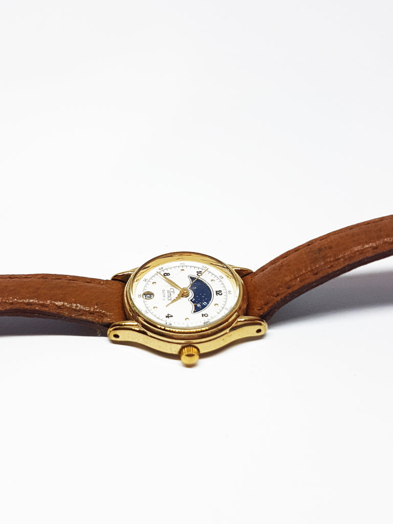 Timex Quartz Moon Phase Watch | Gold-tone Moonphase Watch – Vintage Radar