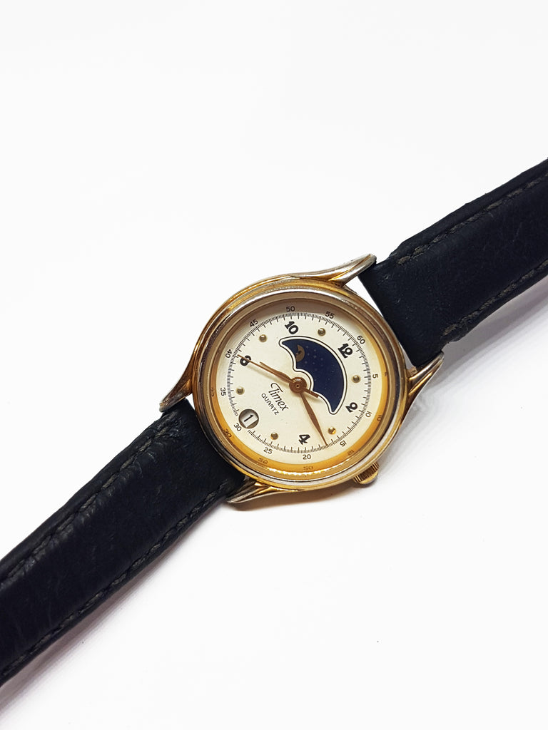 Vintage Timex Moon Phase Watch | Luxury Gold-tone Watches – Vintage Radar