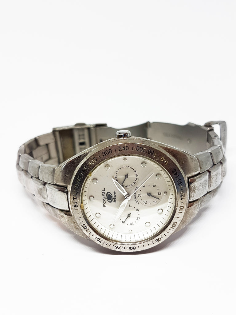 Vintage Fossil Chronograph Watch | Silver-tone Fossil Tachymeter Watch ...