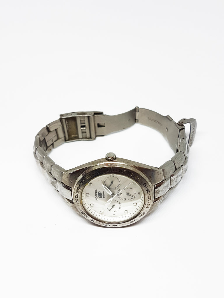 Vintage Fossil Chronograph Watch | Silver-tone Fossil Tachymeter Watch ...